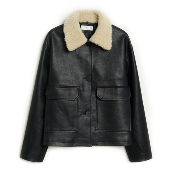 Mango | Jackets & Coats | Mango Casual Black Faux Leather Jacket With ...